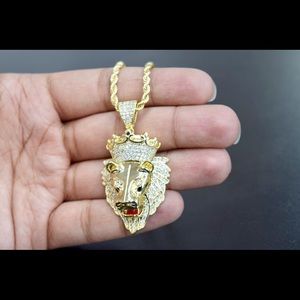 Accessories | 14k Gold Lab Diamond Lion Face Charm Chain | Poshmark